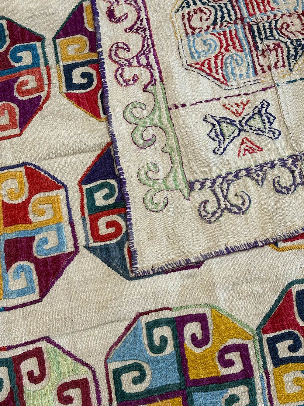 Uzbek Suzani Textile Rug, Embroidery, Wall Hanging, Colour